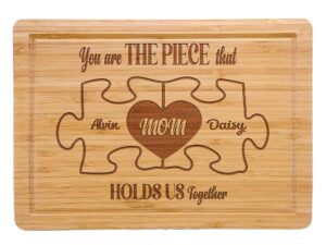 mothers day gifts for mom, personalized mom puzzle cutting board with custom kids names, personalized gifts for mothers, mom cutting board for birthday, christmas, grandma gifts from grandkids