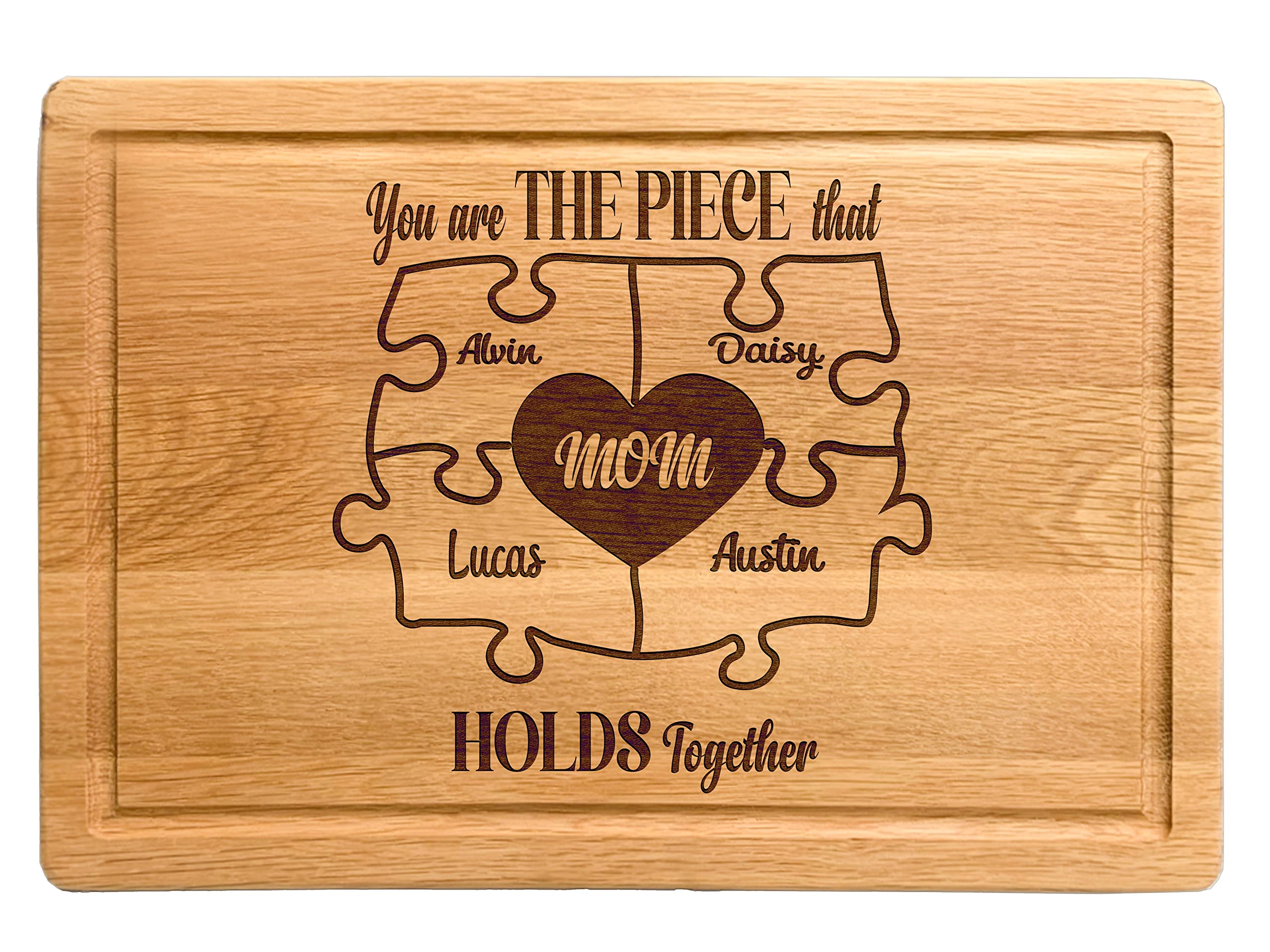 Mothers Day Gifts for Mom, Personalized Mom Puzzle Cutting Board with Custom Kids Names, Personalized Gifts for Mothers, Mom Cutting Board for Birthday, Christmas, Grandma Gifts from Grandkids