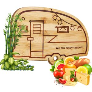 haigoo rv cutting board campsite retro happy camper bamboo wood camper chopping board perfect funny serving tray for vegetables fruit cheese, rv camper gifts,home deco