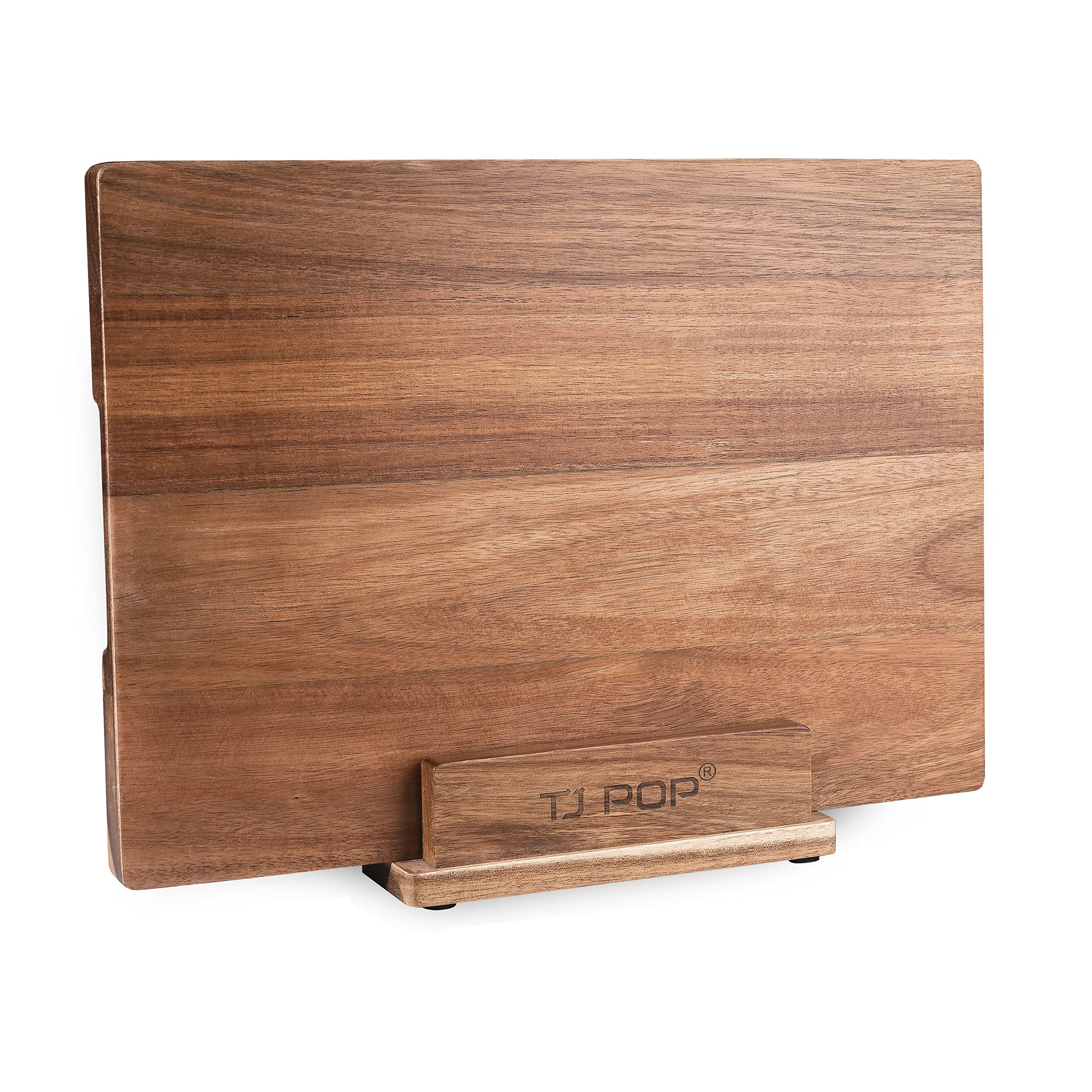 Acacia Wood Cutting Board for Kitchen, TJ POP Premium Chopping Board with Stand Organizer, 15.8 x 11.9 x 1 Inches Large Cheese Serving Board