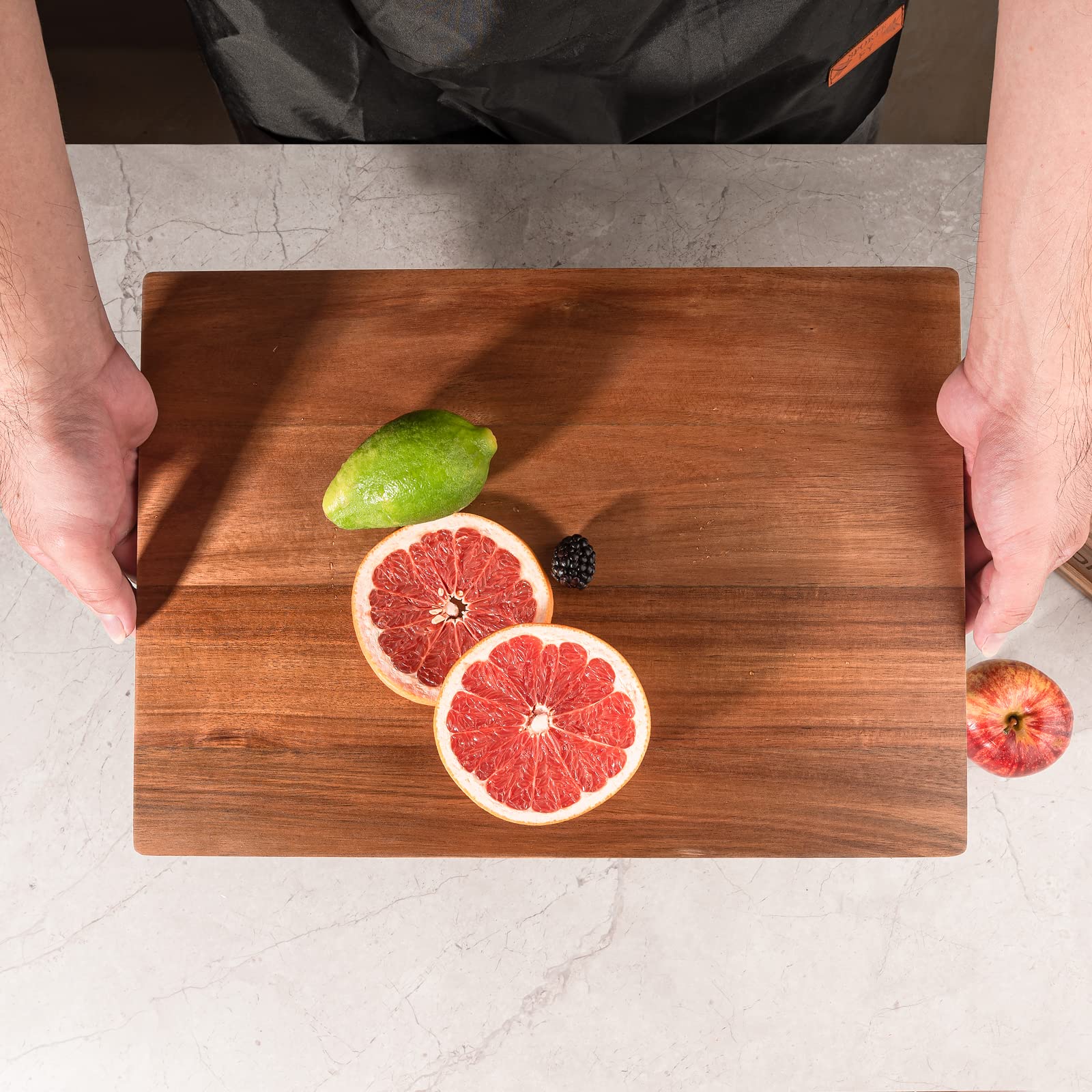 Acacia Wood Cutting Board for Kitchen, TJ POP Premium Chopping Board with Stand Organizer, 15.8 x 11.9 x 1 Inches Large Cheese Serving Board