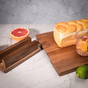 Acacia Wood Cutting Board for Kitchen, TJ POP Premium Chopping Board with Stand Organizer, 15.8 x 11.9 x 1 Inches Large Cheese Serving Board