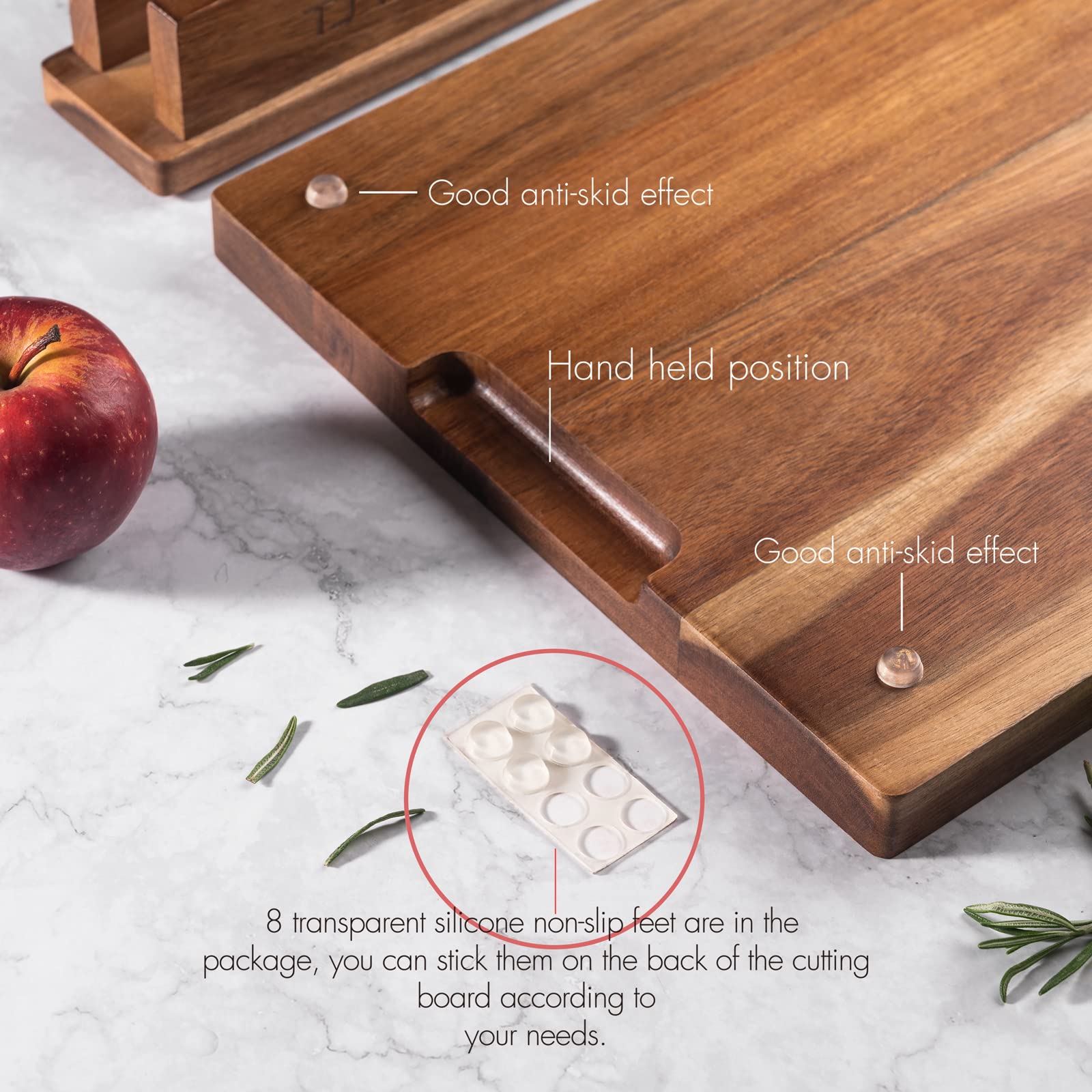 Acacia Wood Cutting Board for Kitchen, TJ POP Premium Chopping Board with Stand Organizer, 15.8 x 11.9 x 1 Inches Large Cheese Serving Board