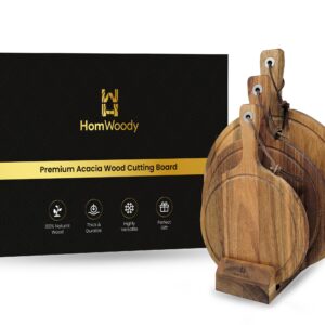 Homwoody Premium Acacia Wood Cutting Board with handle/Cheese Board - (Set of 3) Thick/Large Acacia Cutting Board/Charcuterie Boards - Luxury Wood Cutting Board/Cheese Board/Charcuterie Board/Platter