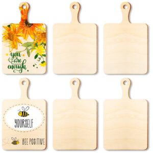 6 pieces mini wooden cutting board with handle paddle chopping board small kitchen serving board wooden cooking butcher block for christmas diy home kitchen cooking vegetables decor (9.1 x 5.5 inch)