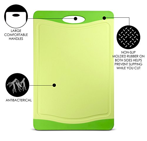 Raj Plastic Cutting Board Reversible Cutting board, Dishwasher Safe, Chopping Boards, Juice Groove, Large Handle, Non-Slip, BPA Free (Extra Large (17.4" x 11.81"), Lime Green)