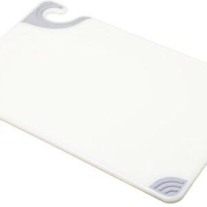 San Jamar Saf-T-Grip Plastic Cutting Board with Safety Hook, 12" x 18" x 0.5", White