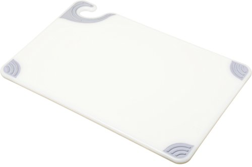 San Jamar Saf-T-Grip Plastic Cutting Board with Safety Hook, 12" x 18" x 0.5", White