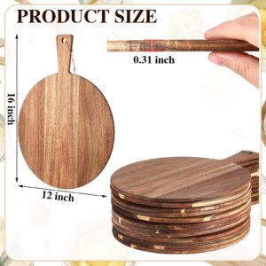 Patelai 12 Piece Round Wood Cutting Board Pizza Peel with Handle Laser Engraving Serving Board Charcuterie Cheese Bread Cutting Board for DIY Wedding Housewarming Gift (12 Inch, Acacia Wood)