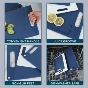 COOK WITH COLOR Plastic Cutting Boards - Set of 3 Kitchen Cutting Board Set - Large, Medium and Small Cutting Boards Non Slip Kitchen Essentials (Blue and White Marble)