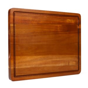 deedear wood cutting board 16.5x13 inch large reversible chopping block with handles and juice groove, acacia wood butcher block extra thick wooden chopping board meat board cheese board