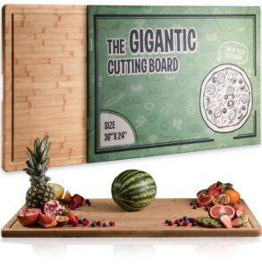 gigantic extra large cutting board for kitchen 36 x 24 by grizzly living - heavy duty bamboo chopping boards for meat, veg & charcuterie - large wooden noodle board for stove top & countertop