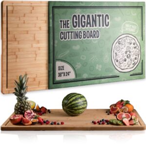 Gigantic Extra Large Cutting Board for Kitchen 36 X 24 by Grizzly Living - Heavy Duty Bamboo Chopping Boards for Meat, Veg & Charcuterie - Large Wooden Noodle Board for Stove Top & Countertop