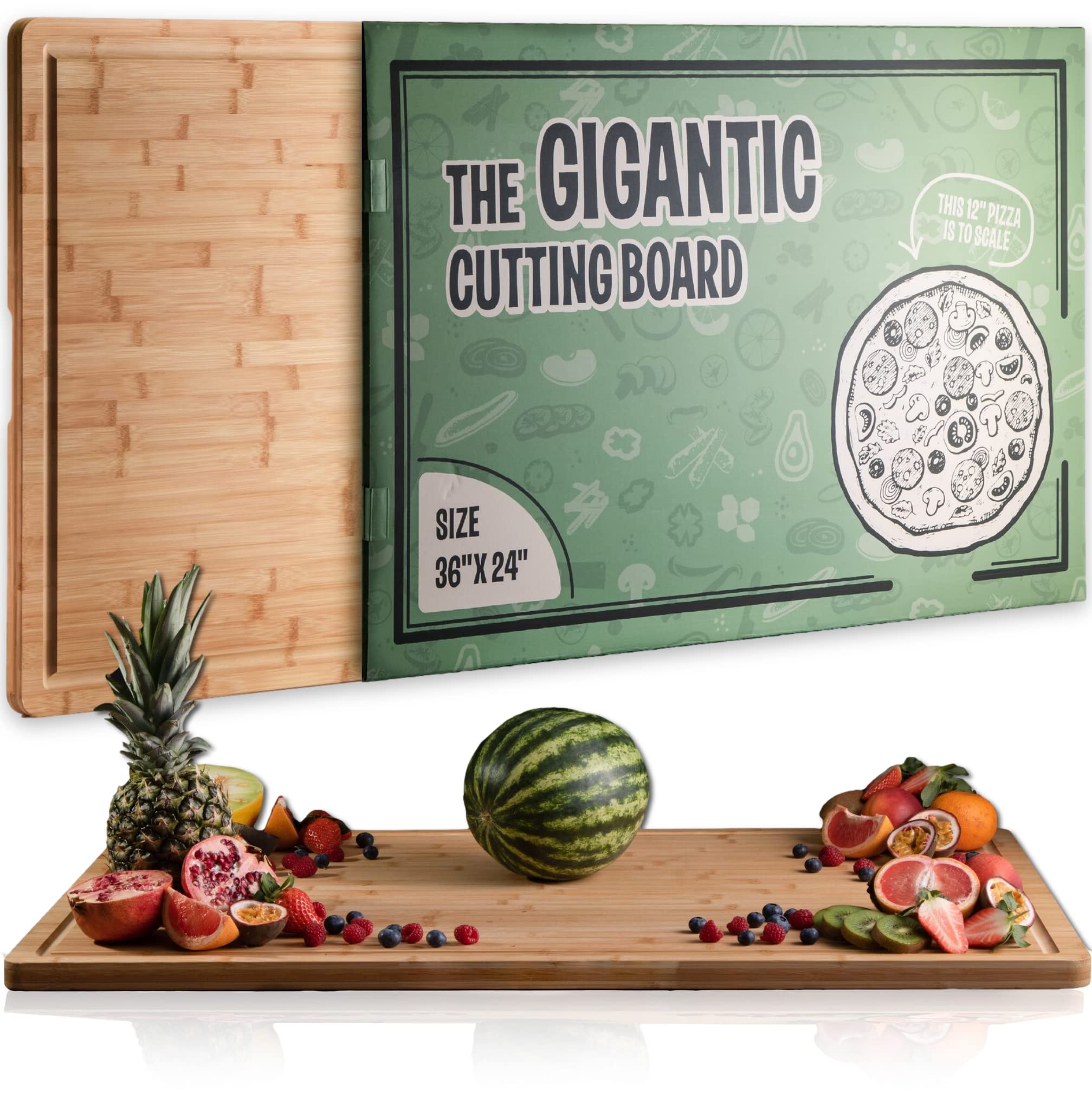 Gigantic Extra Large Cutting Board for Kitchen 36 X 24 by Grizzly Living - Heavy Duty Bamboo Chopping Boards for Meat, Veg & Charcuterie - Large Wooden Noodle Board for Stove Top & Countertop