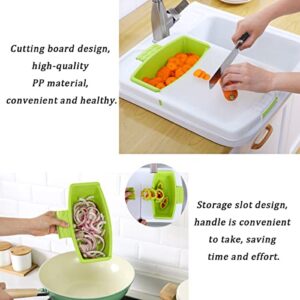 RUILOGOD 3 in 1 Kitchen Multifunction Sink Strainer Plastic Cutting Board Storage Basket, Over the Sink Chopping Board with Containers Retractable Drain Basket for Cutting Washing Draining (Gray)