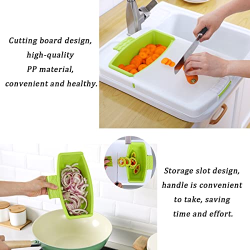 RUILOGOD 3 in 1 Kitchen Multifunction Sink Strainer Plastic Cutting Board Storage Basket, Over the Sink Chopping Board with Containers Retractable Drain Basket for Cutting Washing Draining (Gray)