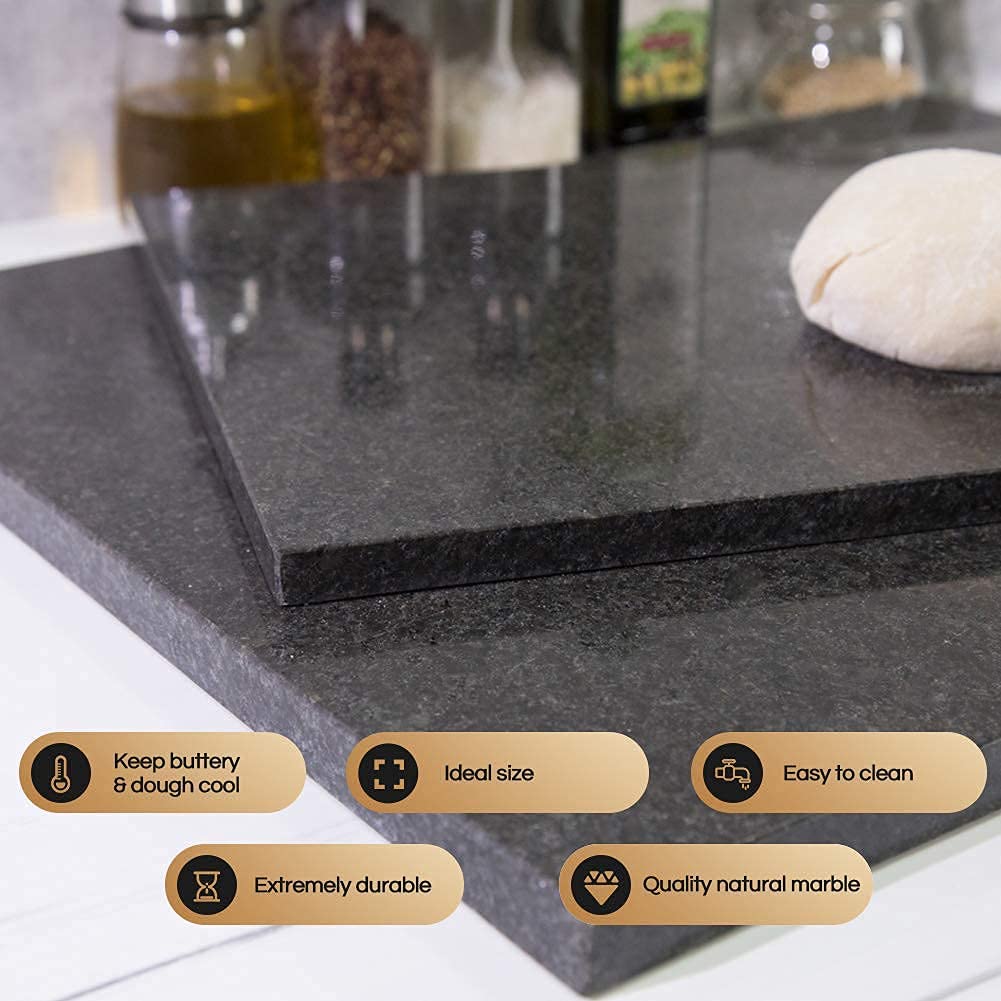 Diflart Natural Black Granite Cutting Board for Kitchen 16x20 Inch,with Non-Slip Feet, Large Stone Pastry Slab for Baking