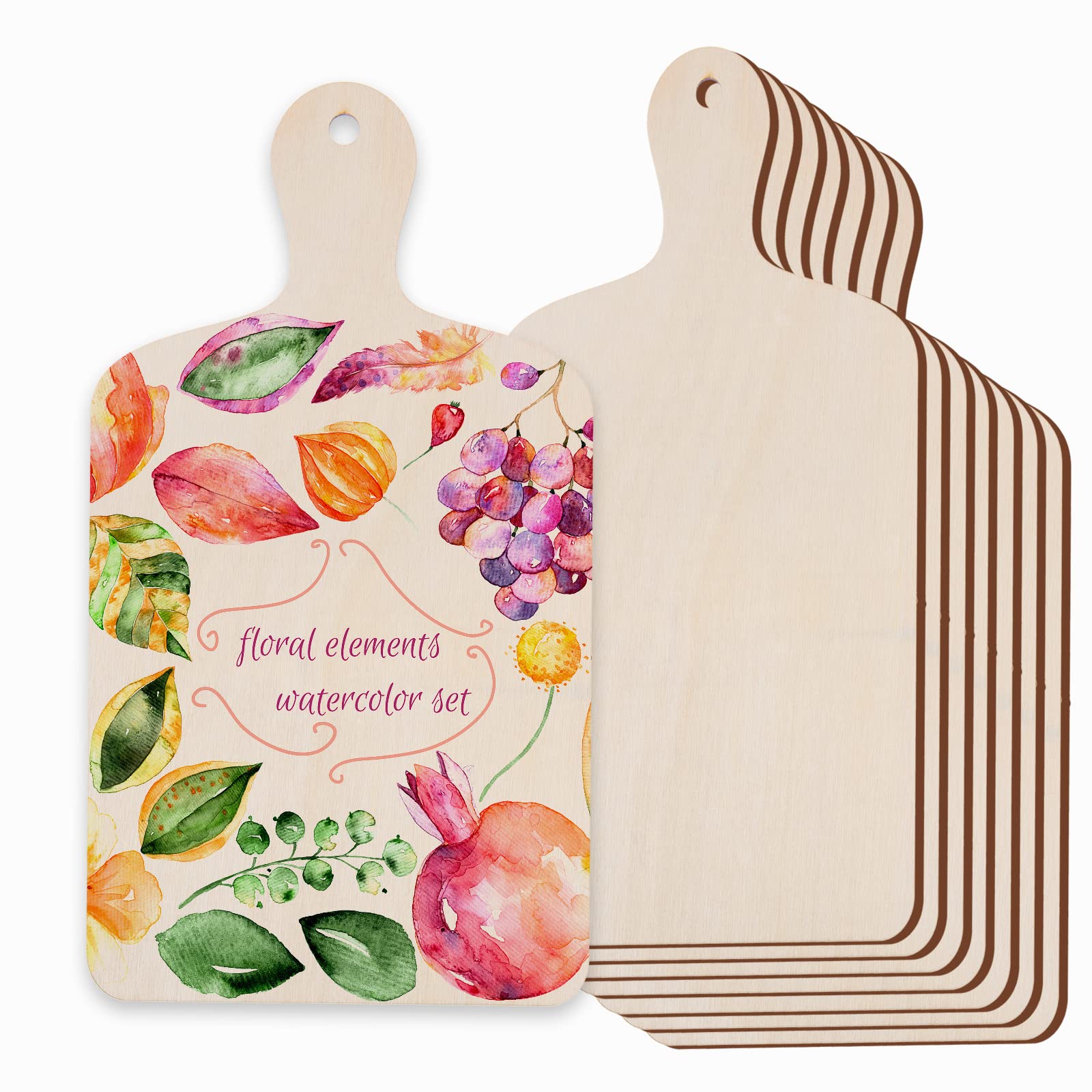 8 Pcs Wooden Cutting Board with Handle Rectangle Unfinished Wood Paddle Serving Chopping Board Cutout Blank Wood Charcuterie Cheese Board for DIY Craft Christmas Home Kitchen Fruit Decor,6.5 x 11.8"