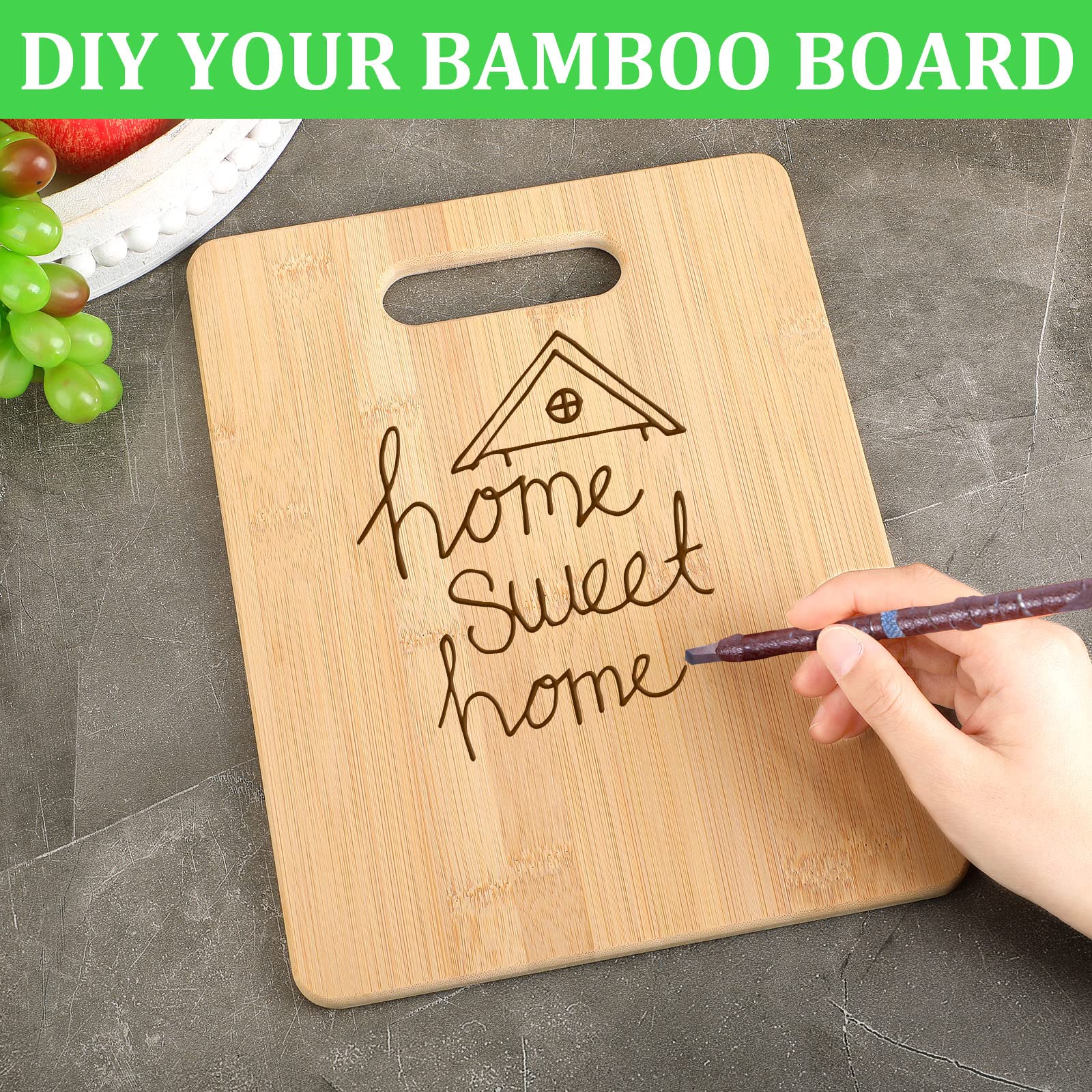 Bamboo Cutting Board Set of 12 Wood Chopping Boards with Handle Thick Cutting Board Kitchen and Dining Bulk Plain Bamboo Cutting Board for Engraving Gift Cooking Decor (Regular)