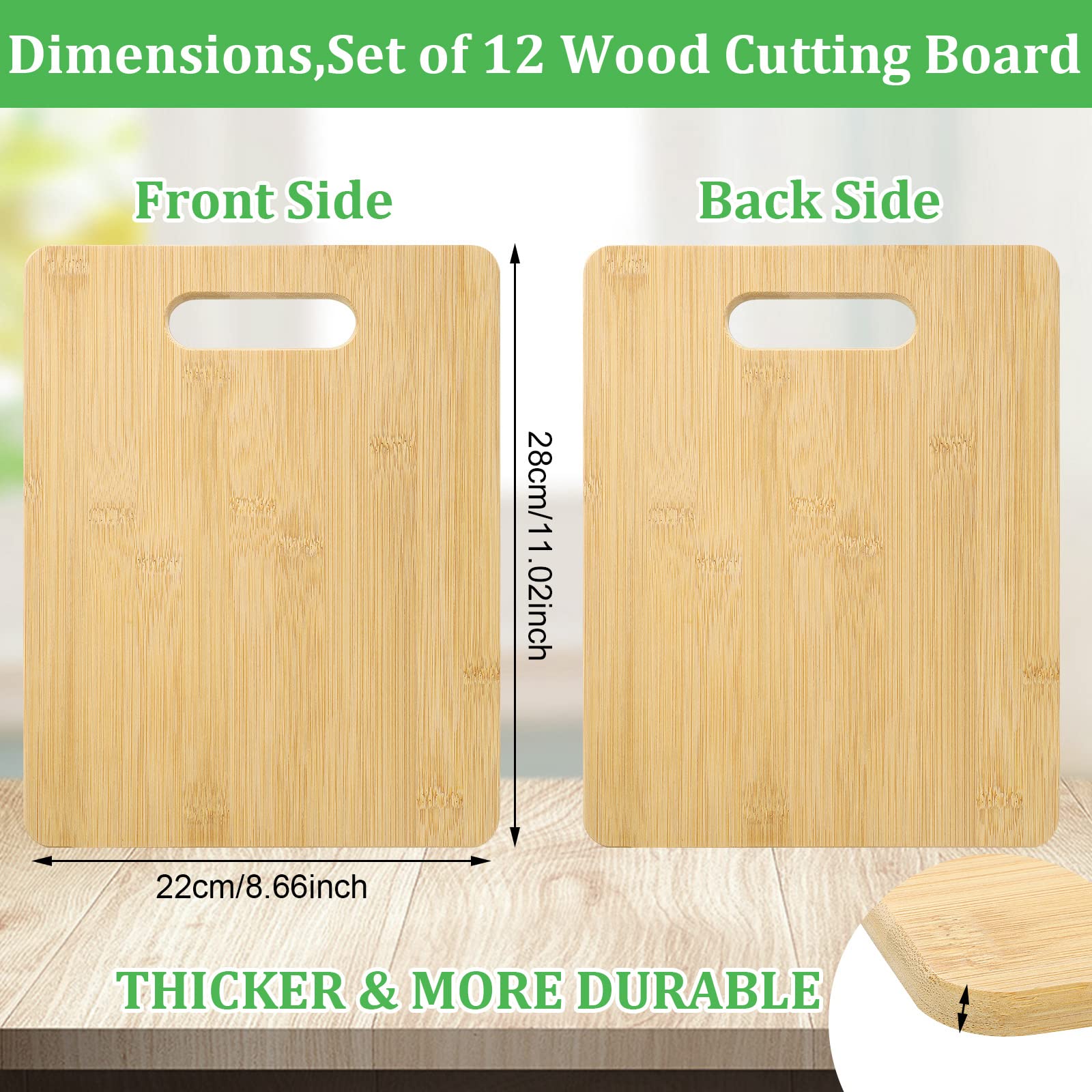 Bamboo Cutting Board Set of 12 Wood Chopping Boards with Handle Thick Cutting Board Kitchen and Dining Bulk Plain Bamboo Cutting Board for Engraving Gift Cooking Decor (Regular)