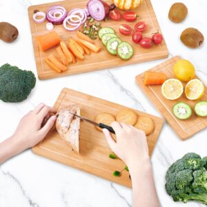 Bamboo Cutting Board Set with Juice Groove (3 Pieces), Wooden Cutting Boards with Hole for Kitchen, Chopping Boards with Bamboo Utensils for Meat, Vegetables, Cheese and Fruits