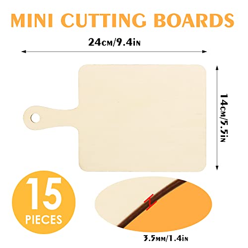 DYaprigo 15 Pack Mini Unfinished Wood Cutting Board with Handle, Wooden Charcuterie Cheese Chopping Board, Wood Craft Paddle for DIY Craft, Painting, Christmas Home Decor(9.4" x 5.5" x 0.14")