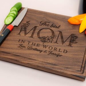 Personalized Cutting Board, Custom Mother's Day, Baby Shower or Birthday Gift Idea, Wood Engraved Charcuterie, for Parents and Grandmas, Floral Mom Design 110