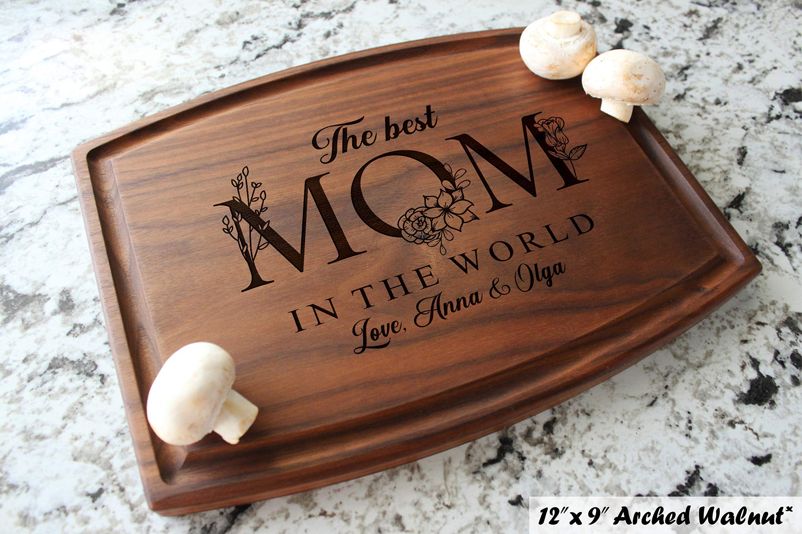 Personalized Cutting Board, Custom Mother's Day, Baby Shower or Birthday Gift Idea, Wood Engraved Charcuterie, for Parents and Grandmas, Floral Mom Design 110