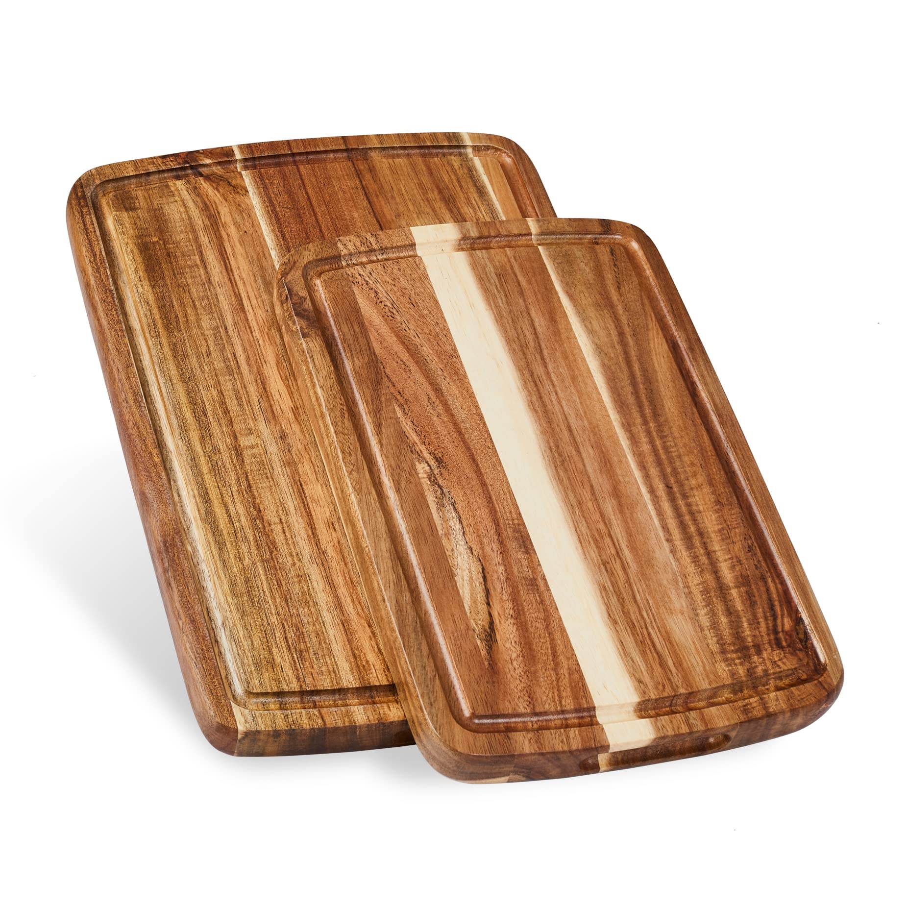 Set of 2 Sonder Los Angeles Acacia Wood Cutting Boards with Juice Groove, Gift Box Included - Small & Medium Sizes: 14x10x1in & 12x8x1in. Ideal for Meat, Vegetables, and Organic Produce Sustainable