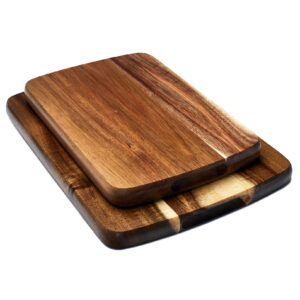 Set of 2 Sonder Los Angeles Acacia Wood Cutting Boards with Juice Groove, Gift Box Included - Small & Medium Sizes: 14x10x1in & 12x8x1in. Ideal for Meat, Vegetables, and Organic Produce Sustainable