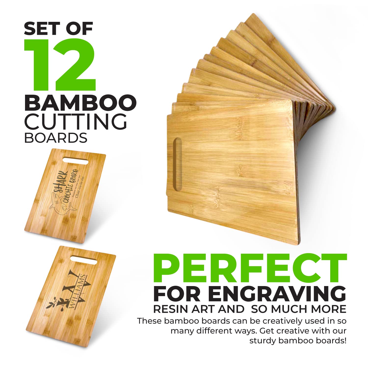 Bulk Plain Bamboo Cutting Board (Set of 12) | For Customized, Personalized Engraving Purpose | Wholesale Premium Blank Bamboo Board (Rectangular 12" X 9")