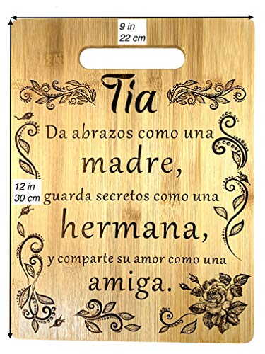 Regalo para tia: tabla de cortar de bambú grabada (22 x 30 cm) Gift for aunt in Spanish-Engraved bamboo cutting board 9"x12"