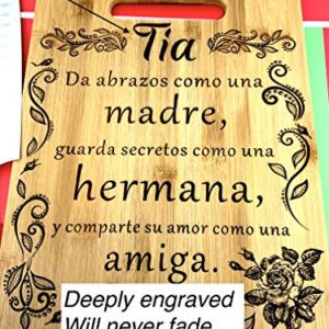 Regalo para tia: tabla de cortar de bambú grabada (22 x 30 cm) Gift for aunt in Spanish-Engraved bamboo cutting board 9"x12"