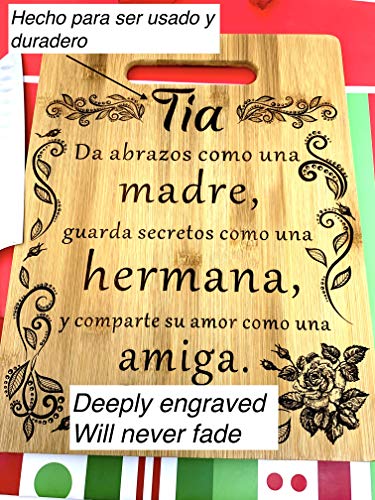 Regalo para tia: tabla de cortar de bambú grabada (22 x 30 cm) Gift for aunt in Spanish-Engraved bamboo cutting board 9"x12"