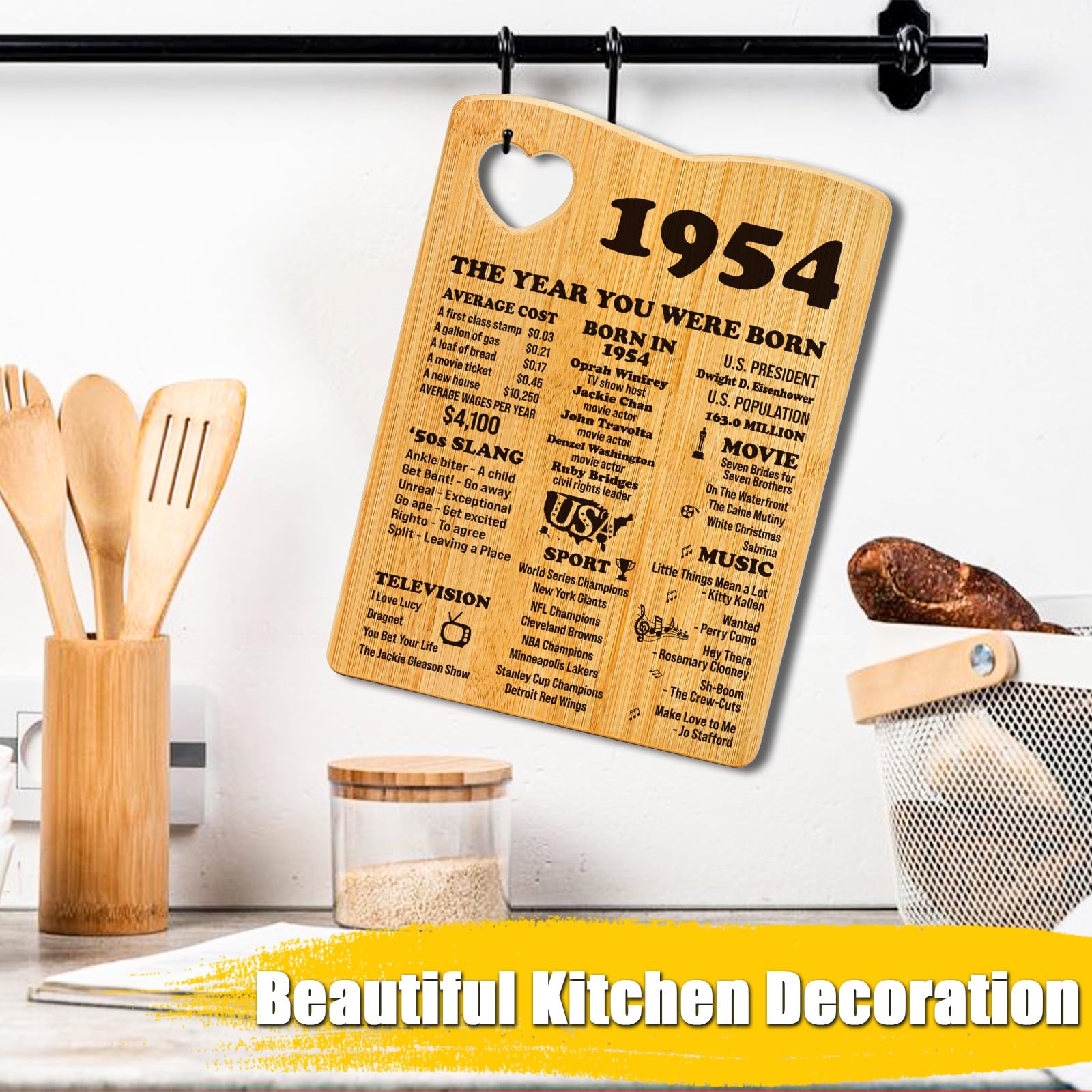 BackURyear 70th Birthday Gifts for Women Men, 70th Birthday Presents for Her Him, 70 Years Old Birthday Decorations, Born in 1954- Turning Seventy, 70th Birthday Cutting Board Gifts