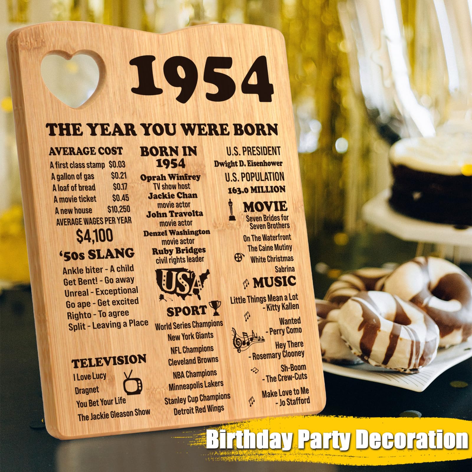 BackURyear 70th Birthday Gifts for Women Men, 70th Birthday Presents for Her Him, 70 Years Old Birthday Decorations, Born in 1954- Turning Seventy, 70th Birthday Cutting Board Gifts