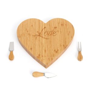 Bamboo Heart Charcuterie Board Set with knife set – Cheese Tray for Serving Cheese, Crackers, and Appetizers at Parties – Best gift for weddings birthdays valentines, anniversaries, and much more