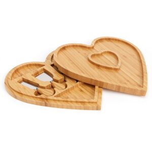 Bamboo Heart Charcuterie Board Set with knife set – Cheese Tray for Serving Cheese, Crackers, and Appetizers at Parties – Best gift for weddings birthdays valentines, anniversaries, and much more