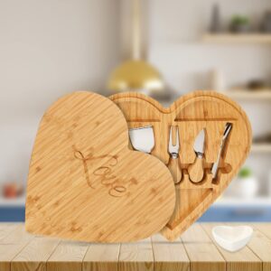 Bamboo Heart Charcuterie Board Set with knife set – Cheese Tray for Serving Cheese, Crackers, and Appetizers at Parties – Best gift for weddings birthdays valentines, anniversaries, and much more