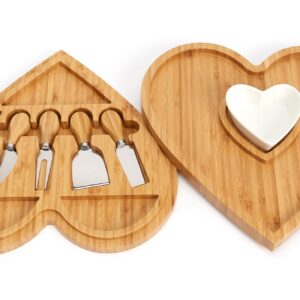 Bamboo Heart Charcuterie Board Set with knife set – Cheese Tray for Serving Cheese, Crackers, and Appetizers at Parties – Best gift for weddings birthdays valentines, anniversaries, and much more