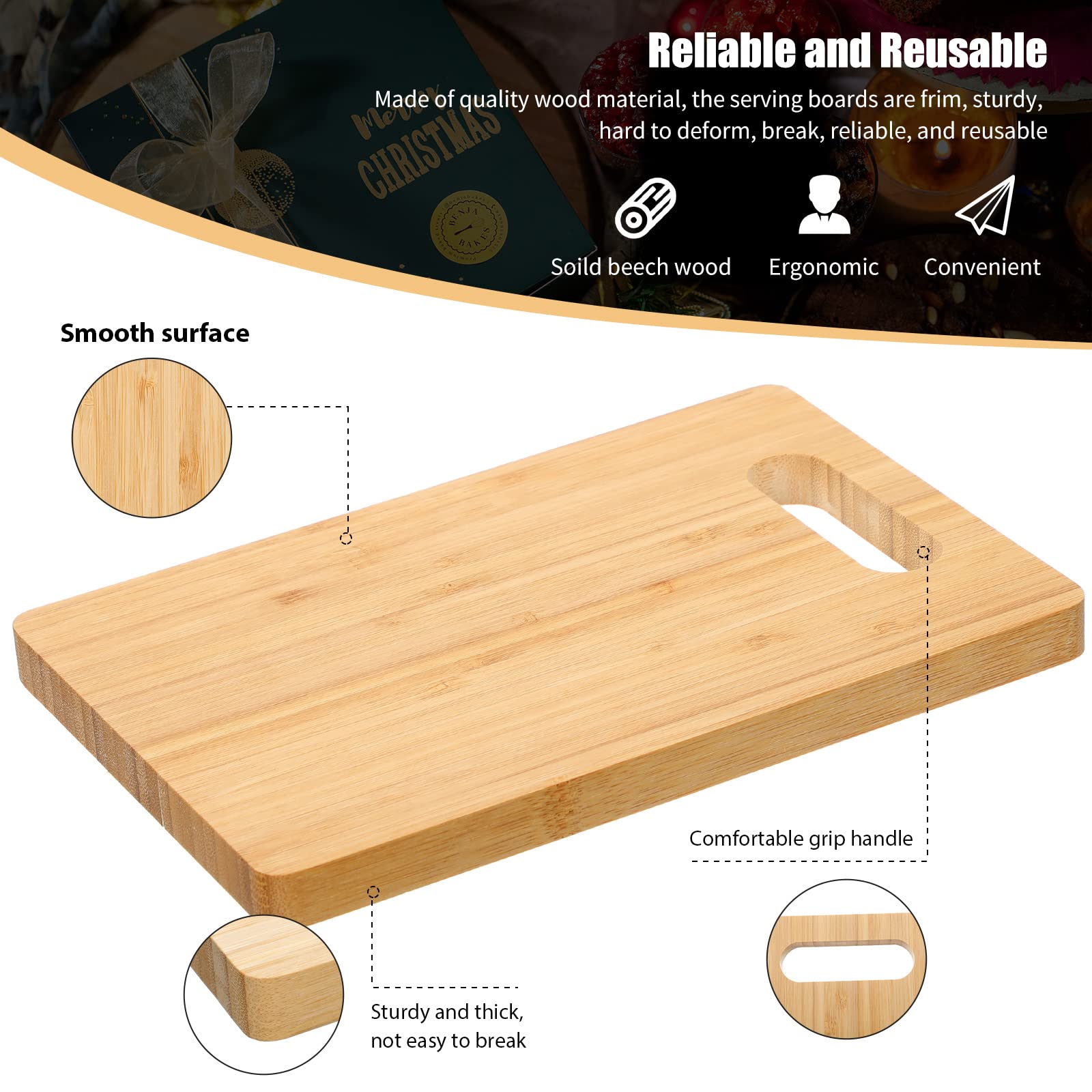 Lounsweer 6 Pcs Thicken Cutting Board Bamboo Bulk Kitchen Chopping Board Serving Wood Board Charcuterie Boards for Laser Engraving Thanksgiving Housewarming Gift(9 x 6 x 0.6 in)