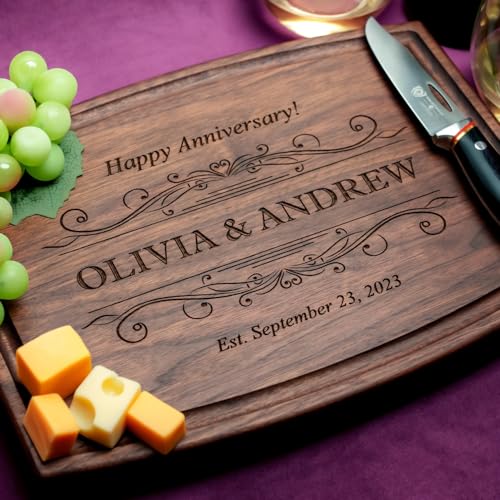 Straga Personalized Cutting Boards | Handmade Wood Engraved Charcuterie | Custom Wedding, Anniversary, Housewarming Gift for Newlyweds