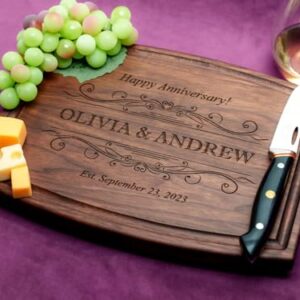 Straga Personalized Cutting Boards | Handmade Wood Engraved Charcuterie | Custom Wedding, Anniversary, Housewarming Gift for Newlyweds