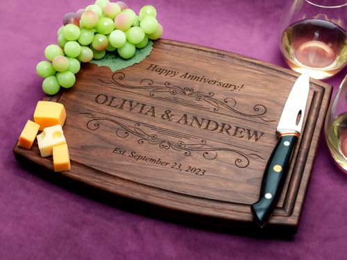 Straga Personalized Cutting Boards | Handmade Wood Engraved Charcuterie | Custom Wedding, Anniversary, Housewarming Gift for Newlyweds