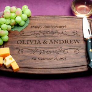 Straga Personalized Cutting Boards | Handmade Wood Engraved Charcuterie | Custom Wedding, Anniversary, Housewarming Gift for Newlyweds