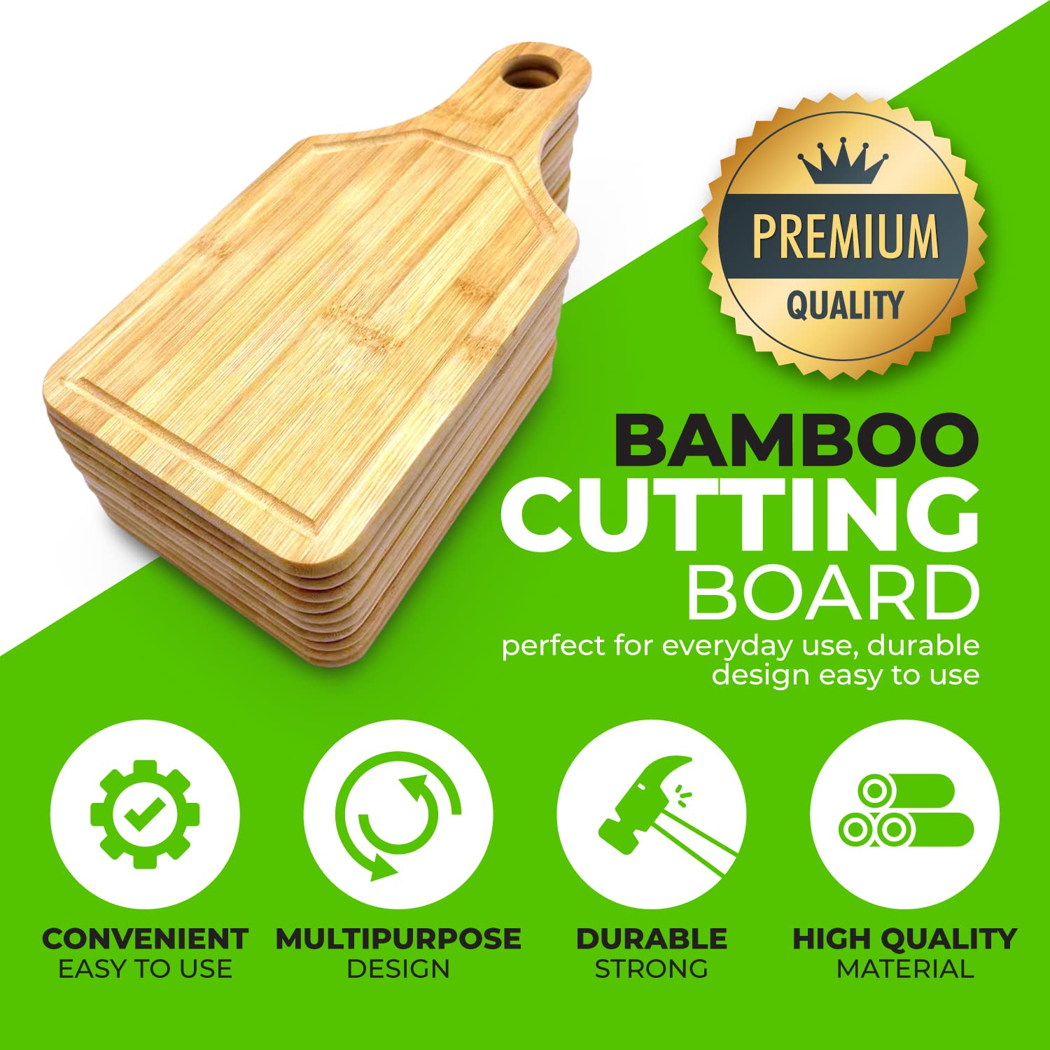 Bulk Plain Bamboo Paddle Cutting Board (Set of 10) | For Customized, Personalized Engraving Purpose | Wholesale Premium Blank Bamboo Board (Handle 13" x 6")