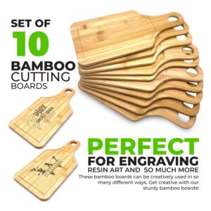 Bulk Plain Bamboo Paddle Cutting Board (Set of 10) | For Customized, Personalized Engraving Purpose | Wholesale Premium Blank Bamboo Board (Handle 13" x 6")