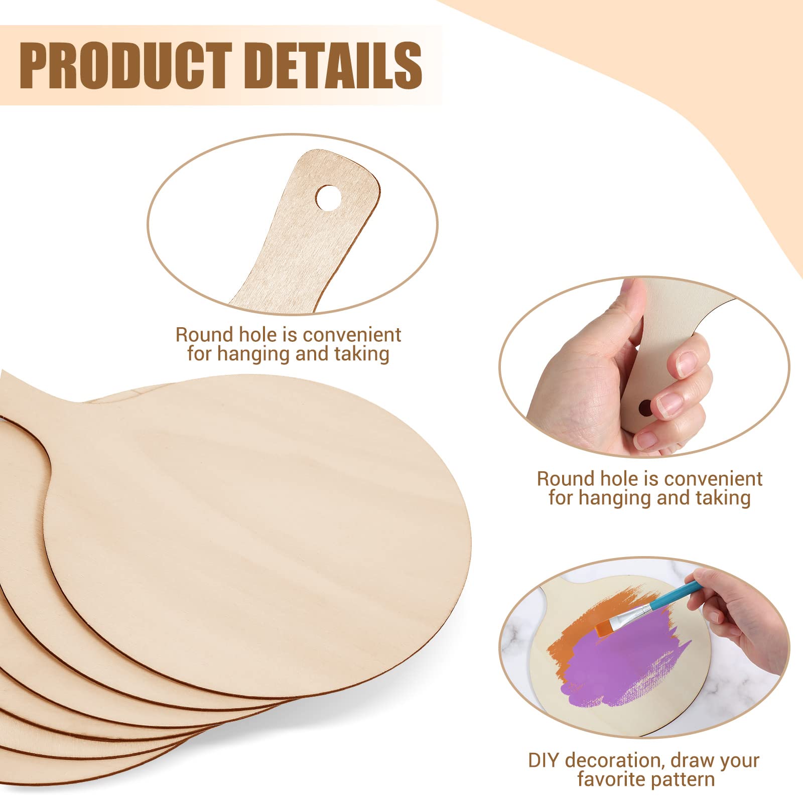 6 Pieces Mini Wooden Cutting Board Craft with Handle Wooden Chopping Board Unfinished Round Charcuterie Boards Mini Cheese Board Rustic Paddle for Christmas DIY Serving Home Kitchen Decor