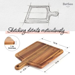 PREMIUM ACACIA Wood Cutting Board with Handle(17'' x 13'' x1") Rectangular Acacia Wooden Cutting Board for Kitchen, Chopping Boards for Meat, Cheese Board, Bread, Vegetables & Fruits