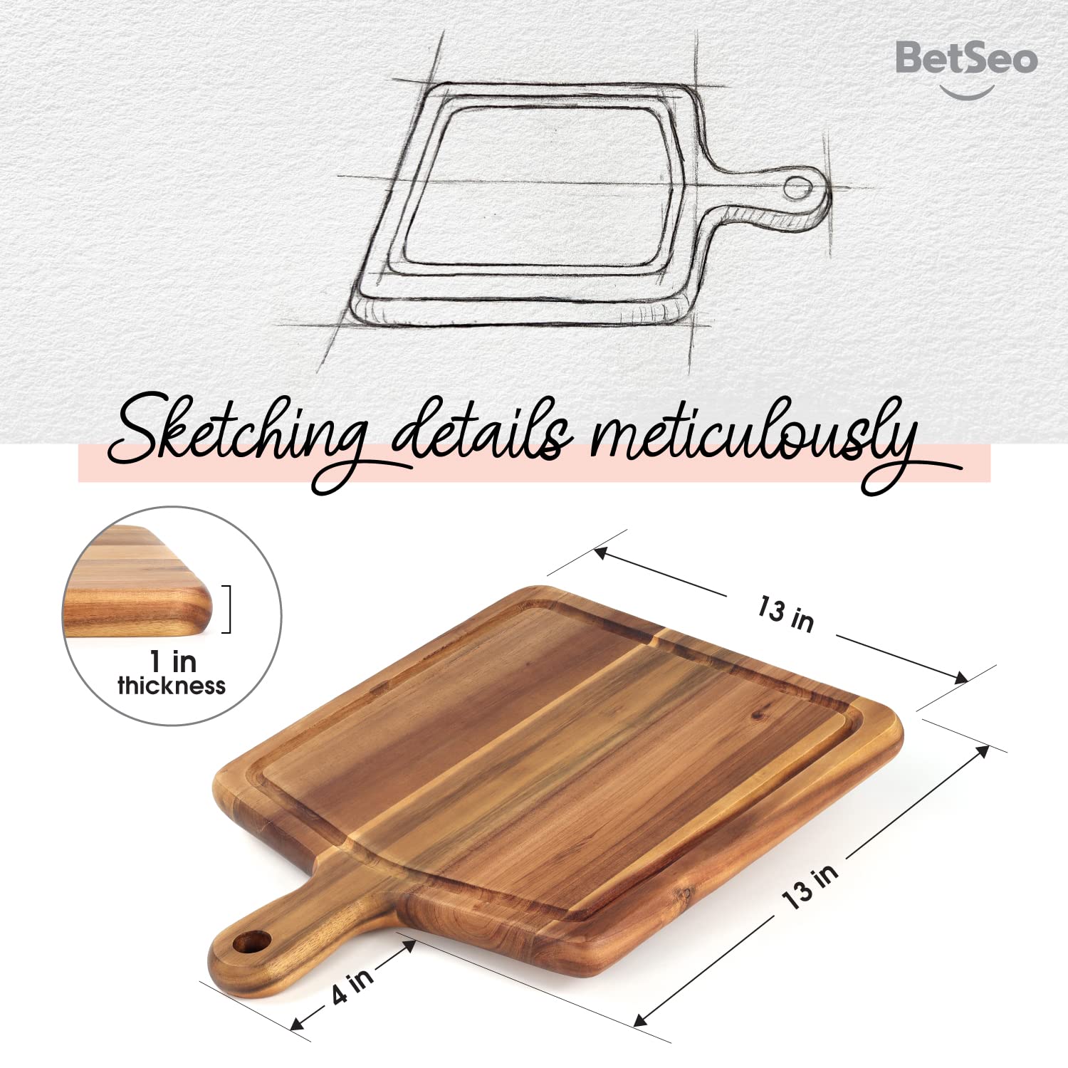 PREMIUM ACACIA Wood Cutting Board with Handle(17'' x 13'' x1") Rectangular Acacia Wooden Cutting Board for Kitchen, Chopping Boards for Meat, Cheese Board, Bread, Vegetables & Fruits